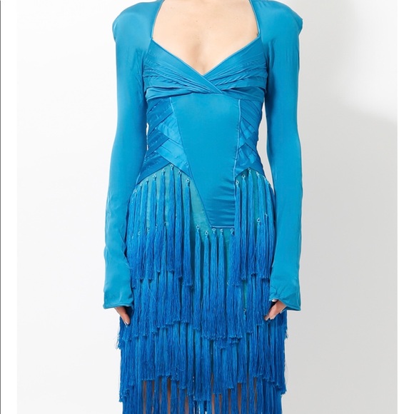 Gucci | Dresses | Gucci Tom Ford Blue Silk Tassel Runway Dress 4 | Poshmark